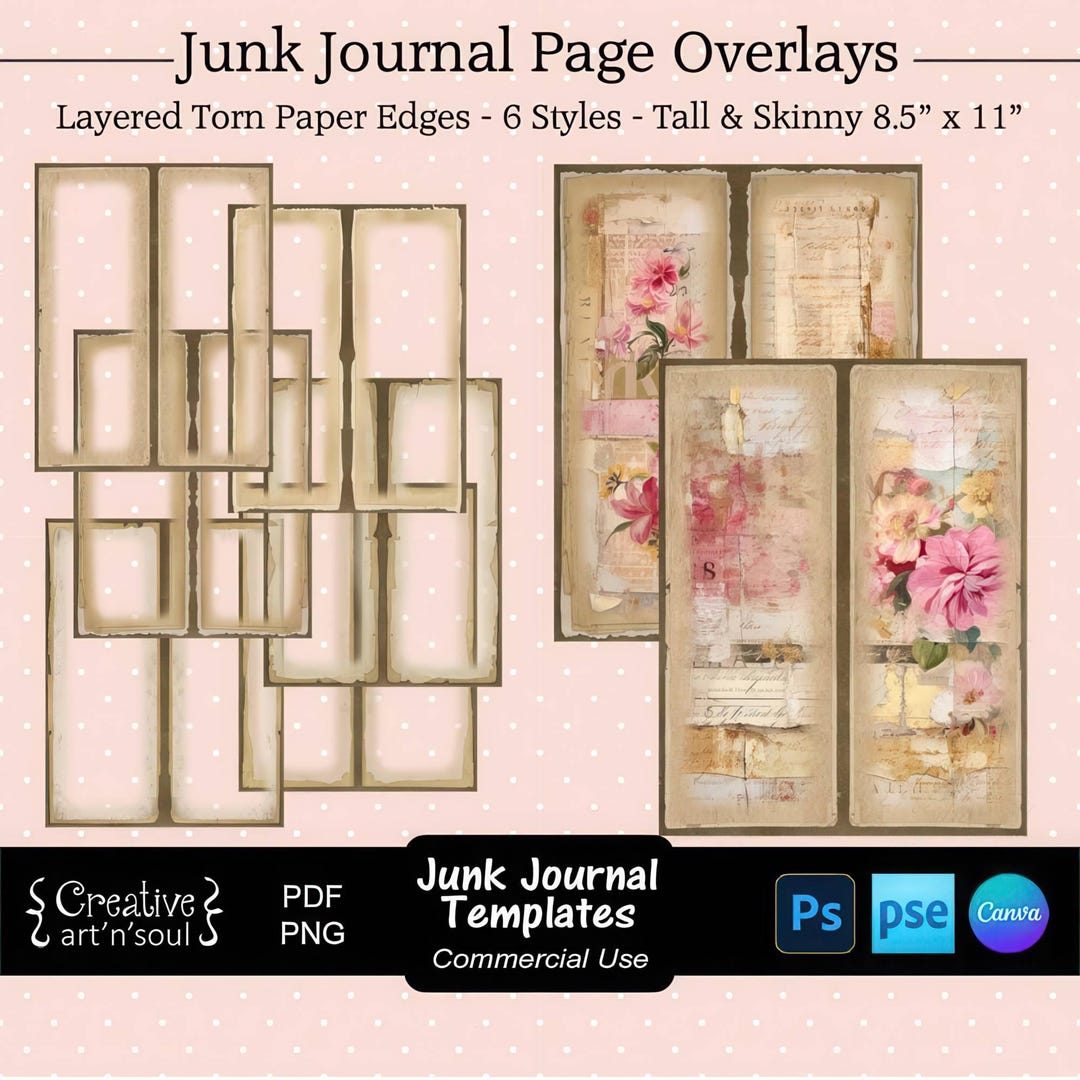 Junk Journal Templates, Tall & Skinny Page Borders With Layered Torn ...