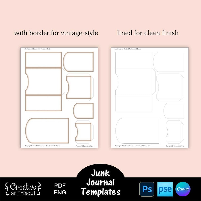 Junk Journal Templates, Printable Stacked Pockets With Cards, Templates ...