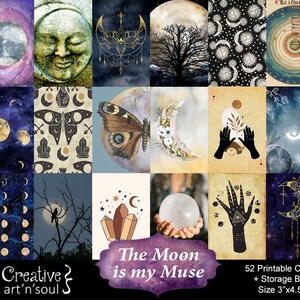 Printable Moon Themed Cards Plus Storage Box, the Moon is My Muse - Etsy