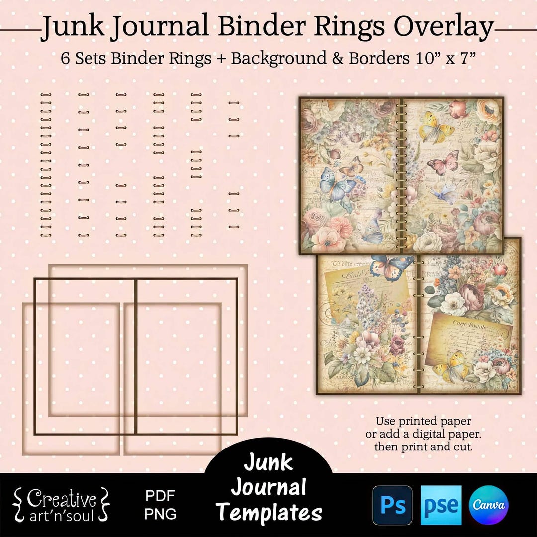 Printable Junk Journal Page Templates, Junk Journal Overlays Binder ...