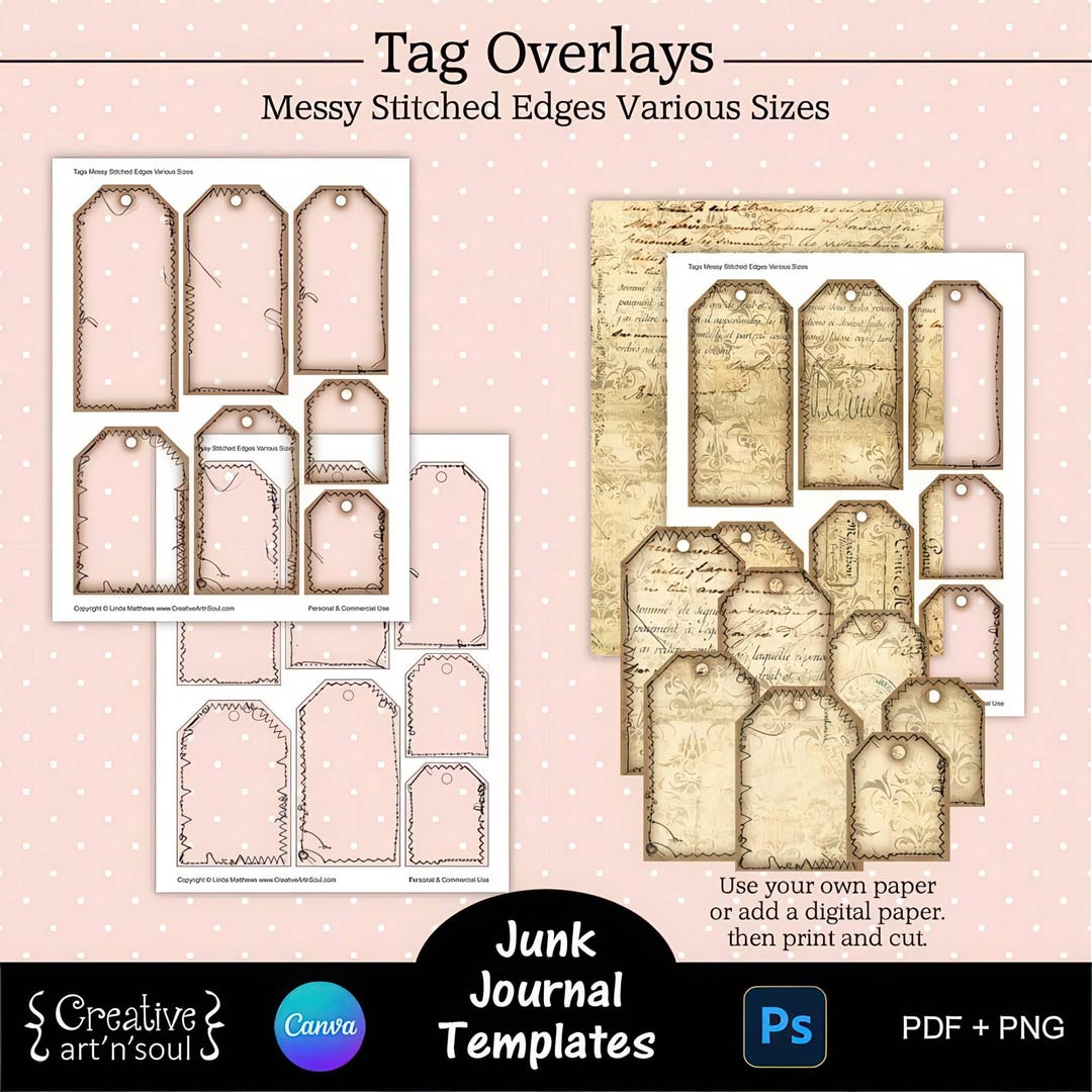 Printable Junk Journal Tag Templates, Junk Journal Tag Overlays With ...