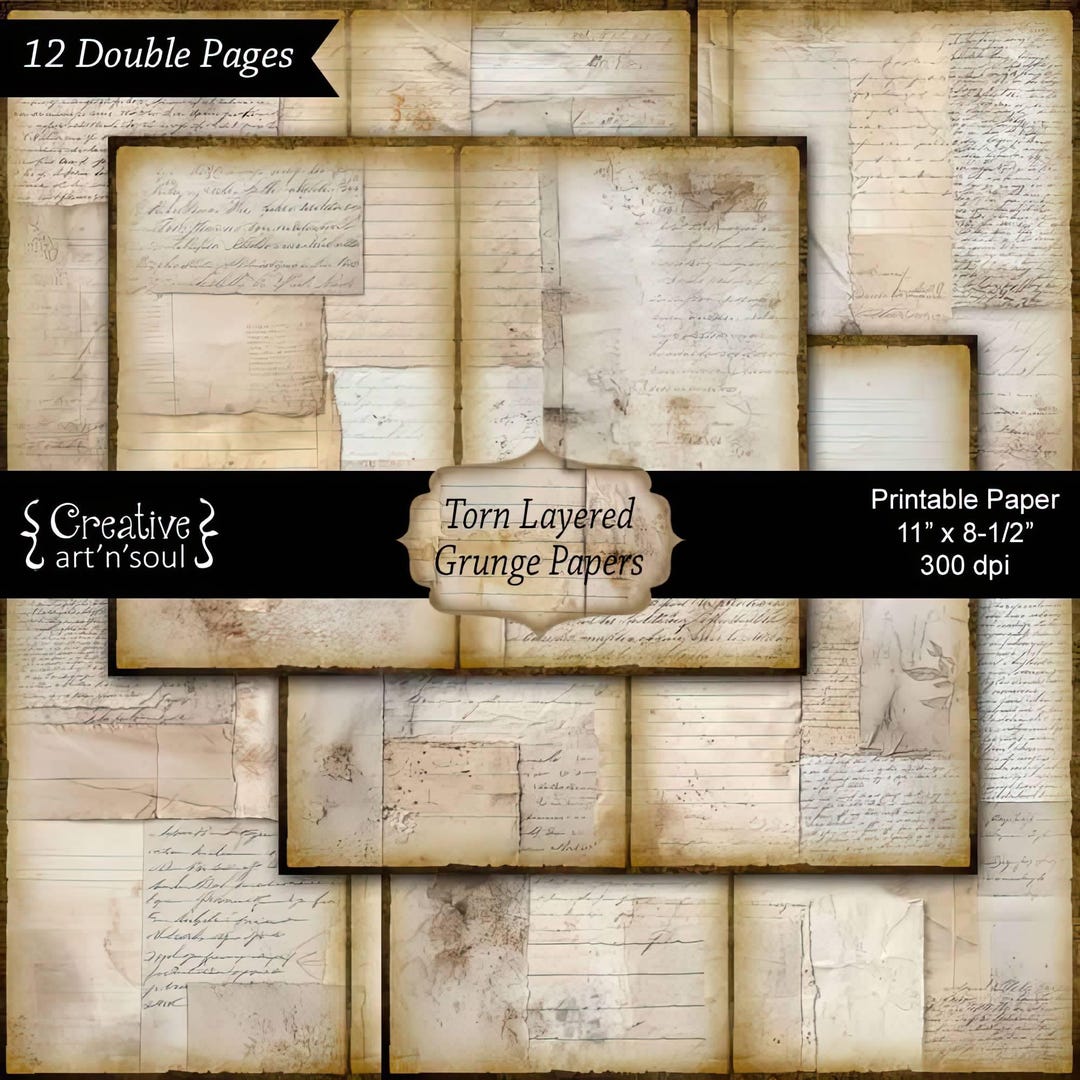 Printable Junk Journal Pages Torn Layered Grunge Paper, Neutral Junk ...