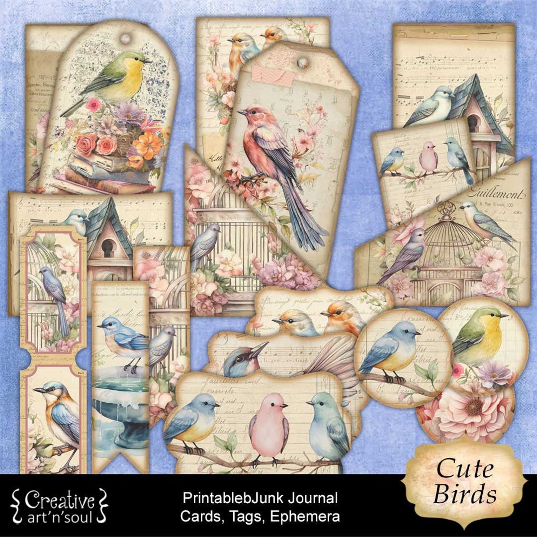 Printable Junk Journal Ephemera, Cute Birds - Etsy
