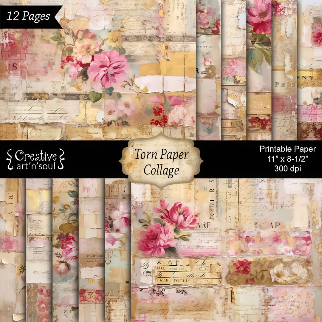 Printable Torn Paper Junk Journal Paper Pack, Torn Paper Collage Pink ...