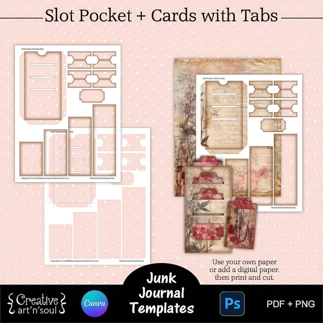 Printable Junk Journal Template, Slot Pockets & Cards With Tabs - Etsy