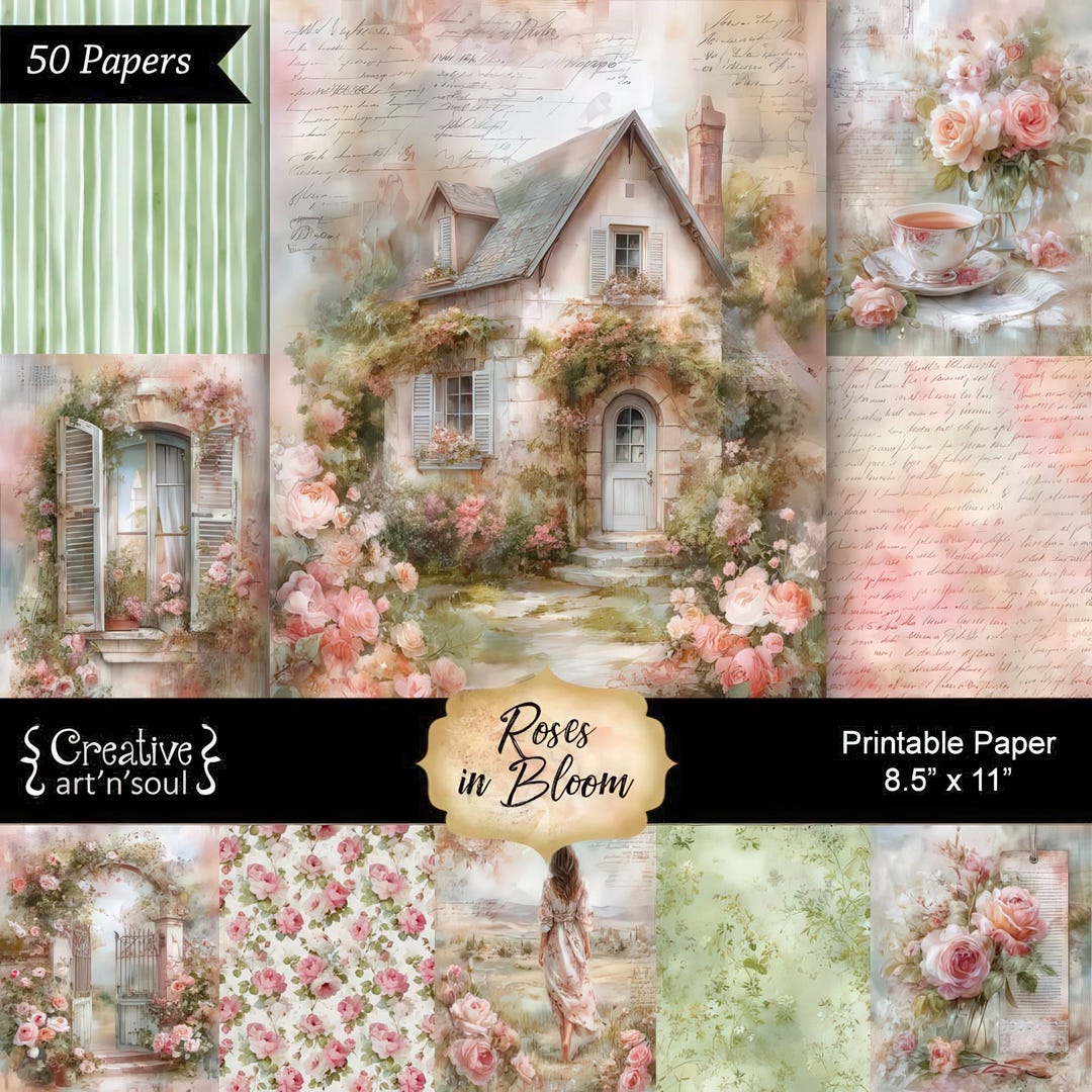 Printable Junk Journal Papers, Roses in Bloom, 8.5" X 11", Digital ...