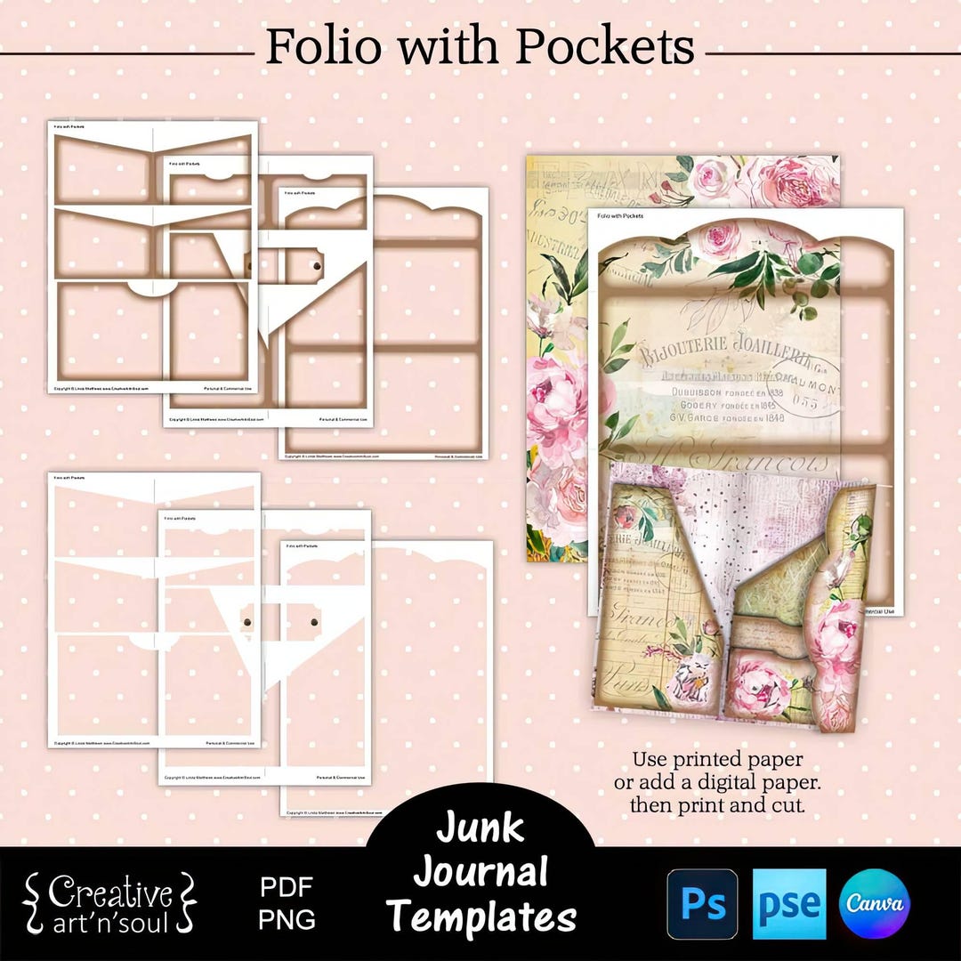 Printable Junk Journal Folio Templates, Junk Journal Folio With Pockets ...