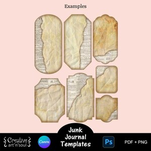 Printable Junk Journal Card Templates, Shaped Junk Journal Cards With ...