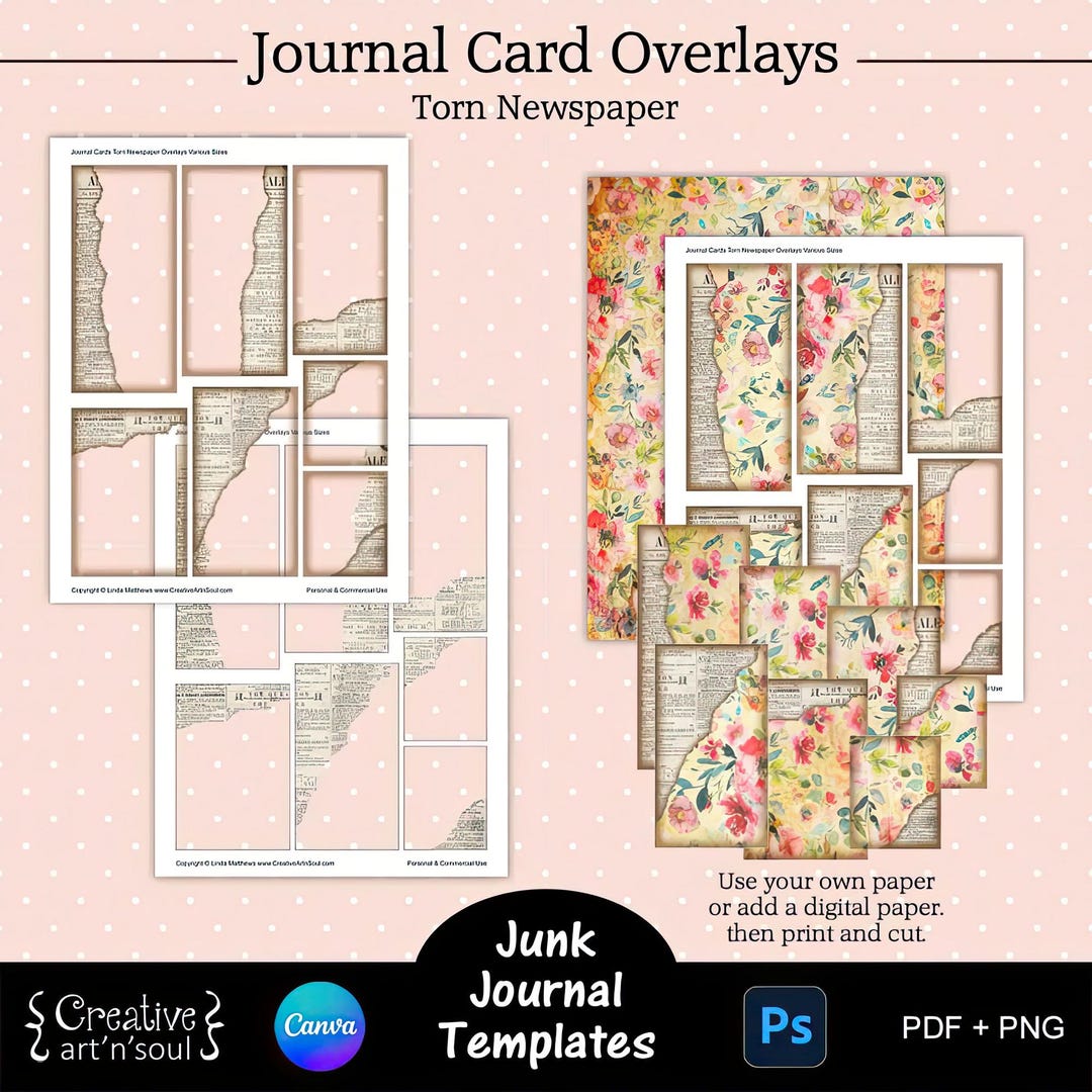 Printable Junk Journal Card Templates, Junk Journal Torn Newspaper Card ...