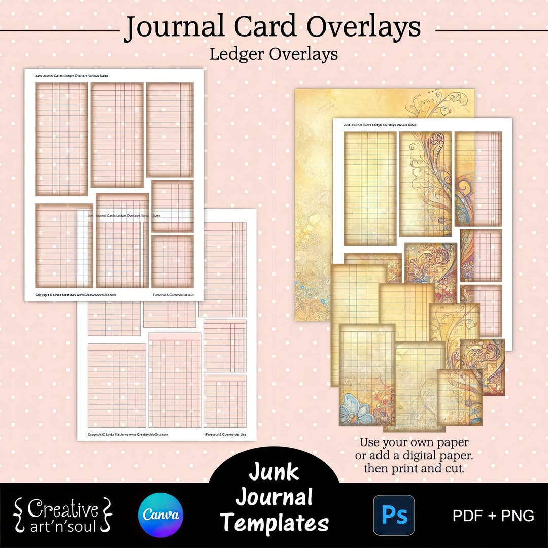 Printable Junk Journal Card Templates With Ledger Lines, Junk Journal ...