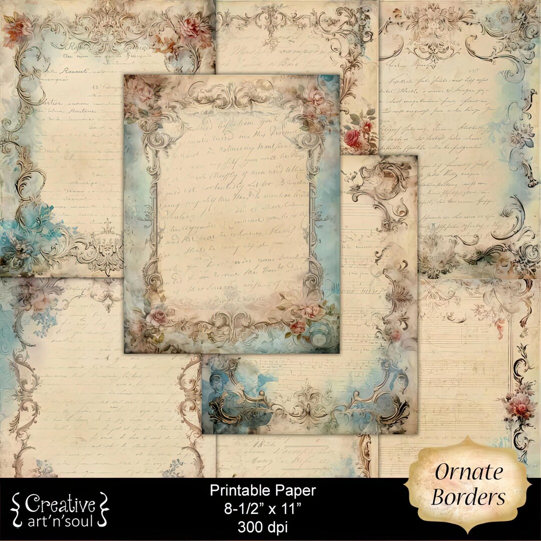 Printable Junk Journal Ornate Borders Paper Pack, Vintage Style Papers ...