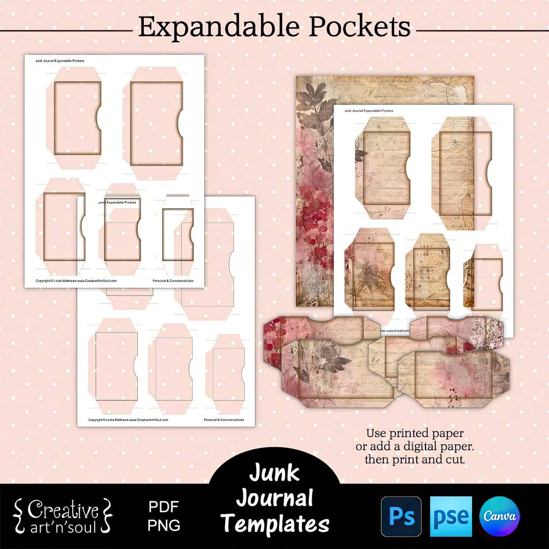 Printable Junk Journal Pockets Template, Junk Journal Expandable ...