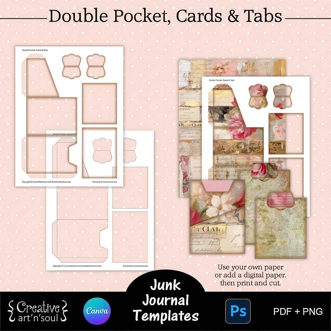 Printable Junk Journal Template, Double Pocket With Cards and Tabs - Etsy