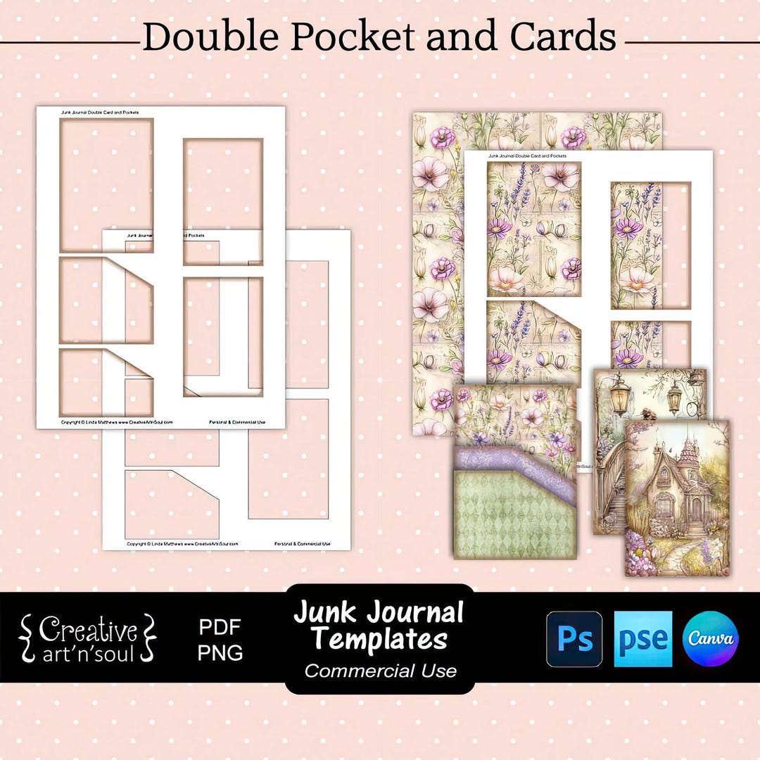 Junk Journal Templates, Printable Double Pocket and Cards Set ...