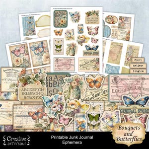Printable Junk Journal Ephemera Bouquets and Butterflies, Printable ...