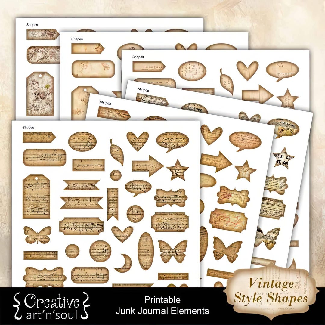 Printable Junk Journal Ephemera Collage Shapes, Printable Shapes ...