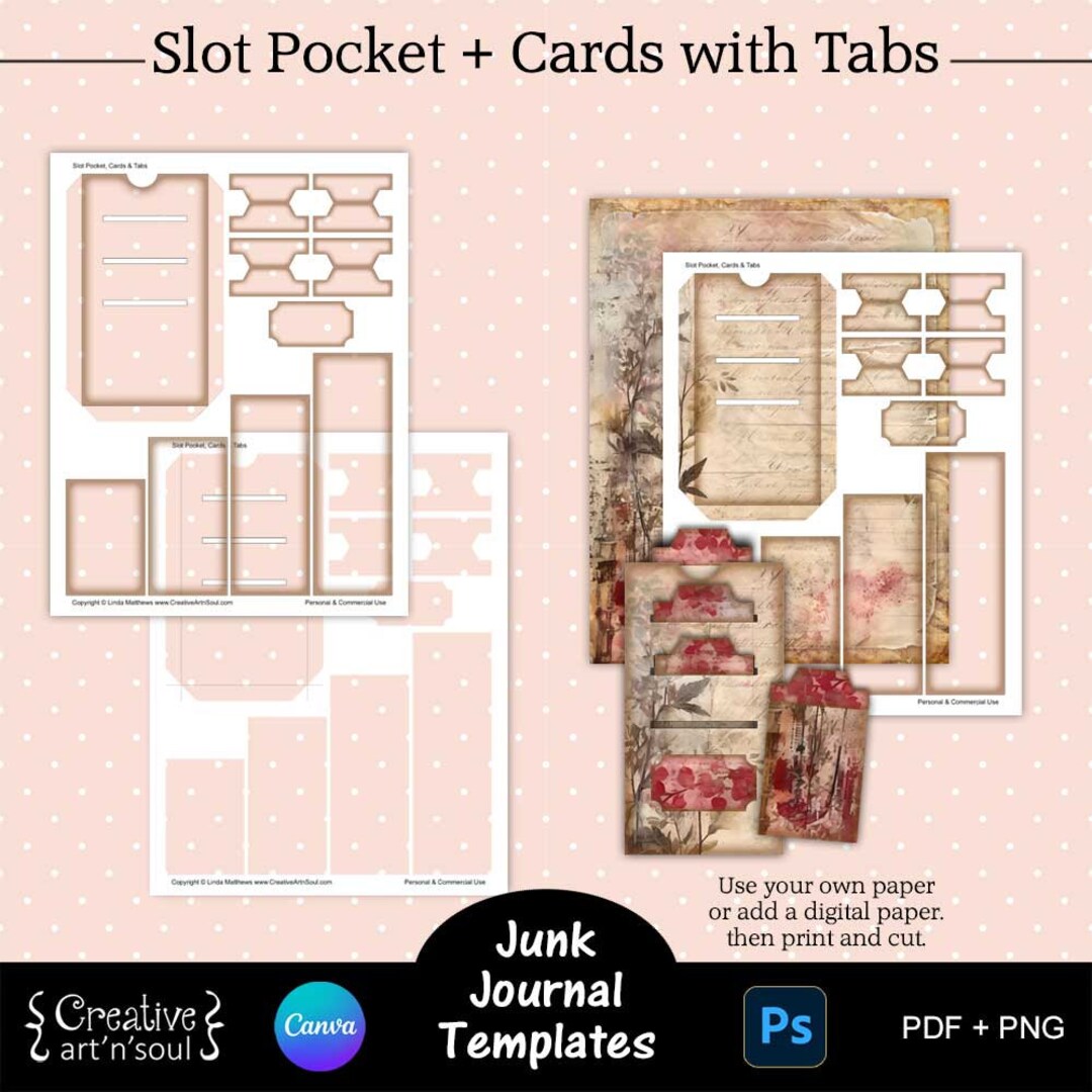 Printable Junk Journal Template, Slot Pockets & Cards With Tabs - Etsy