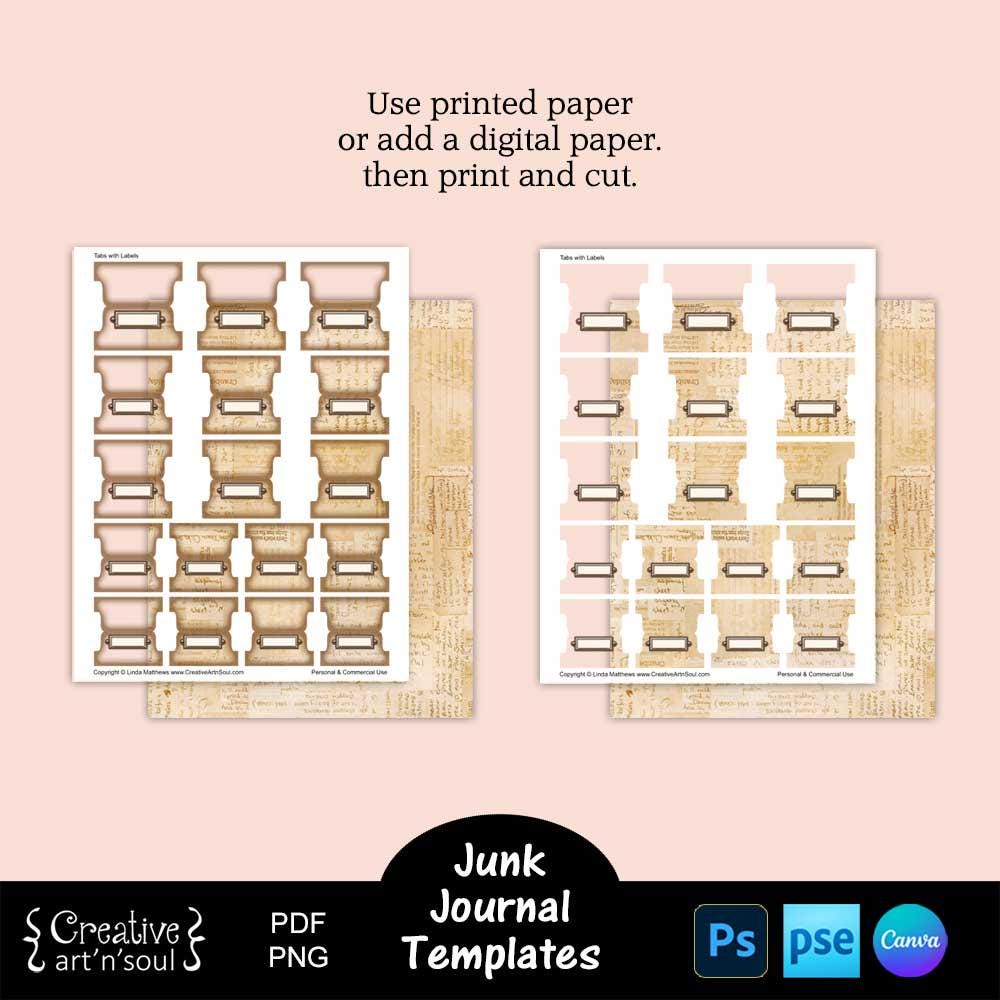Junk Journal Templates, Printable Tabs With Labels, Templates for Canva ...