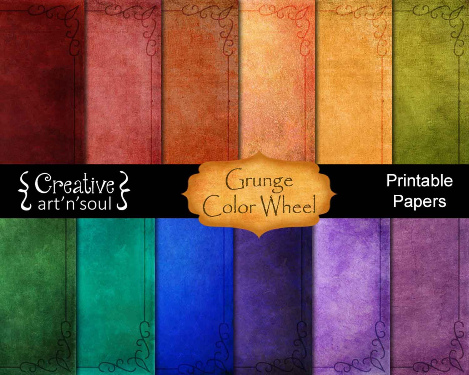 Printable Paper Pack Digital Paper Grunge Color Wheel - Etsy