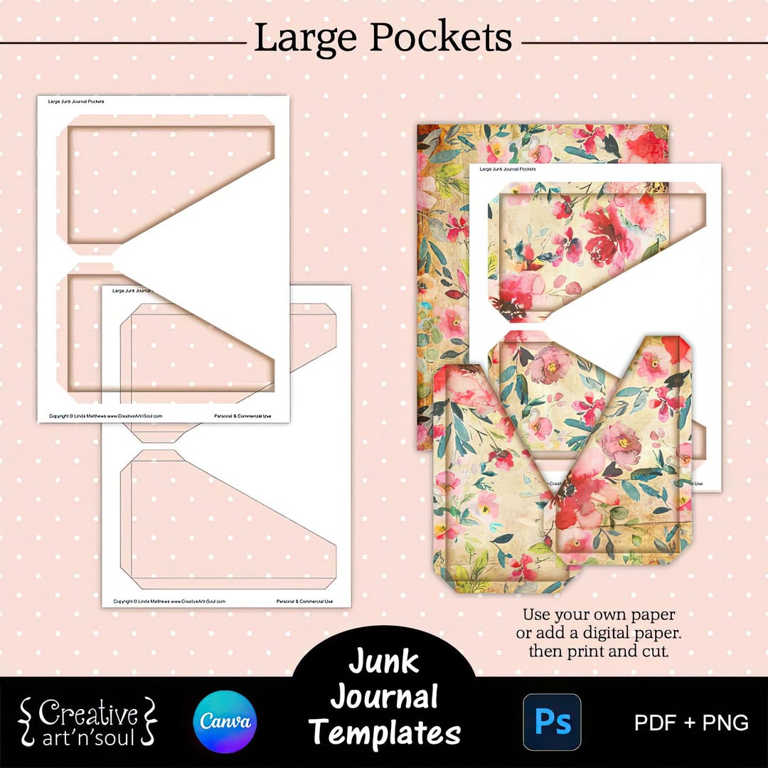 Large Junk Journal Pocket Templates, Printable Junk Journal Pockets ...