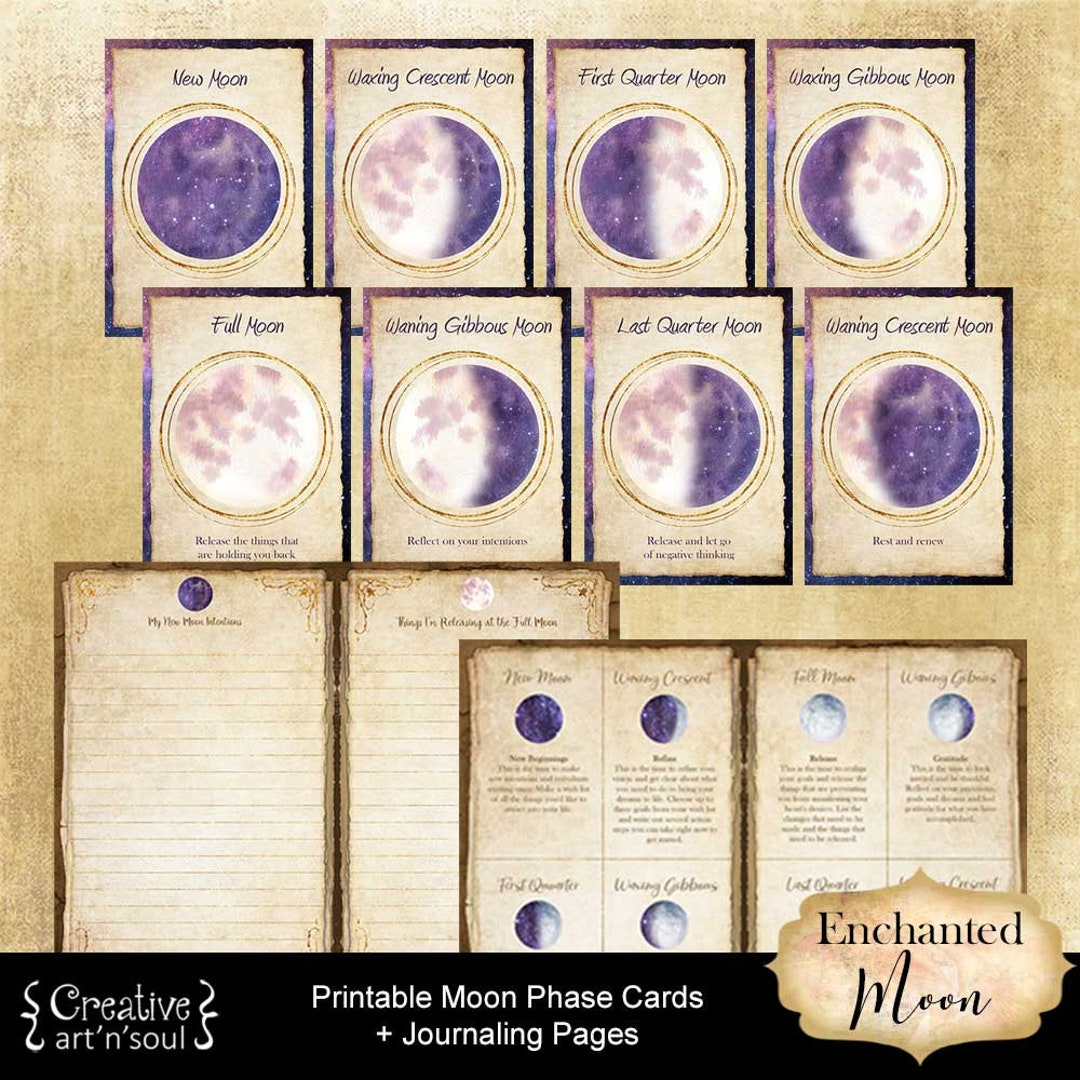 Moon Phase Cards Printable Junk Journal Pages, Enchanted Moon - Etsy