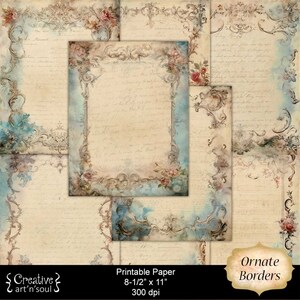 Printable Paper Printable Junk Journal Pages Ornate Borders - Etsy