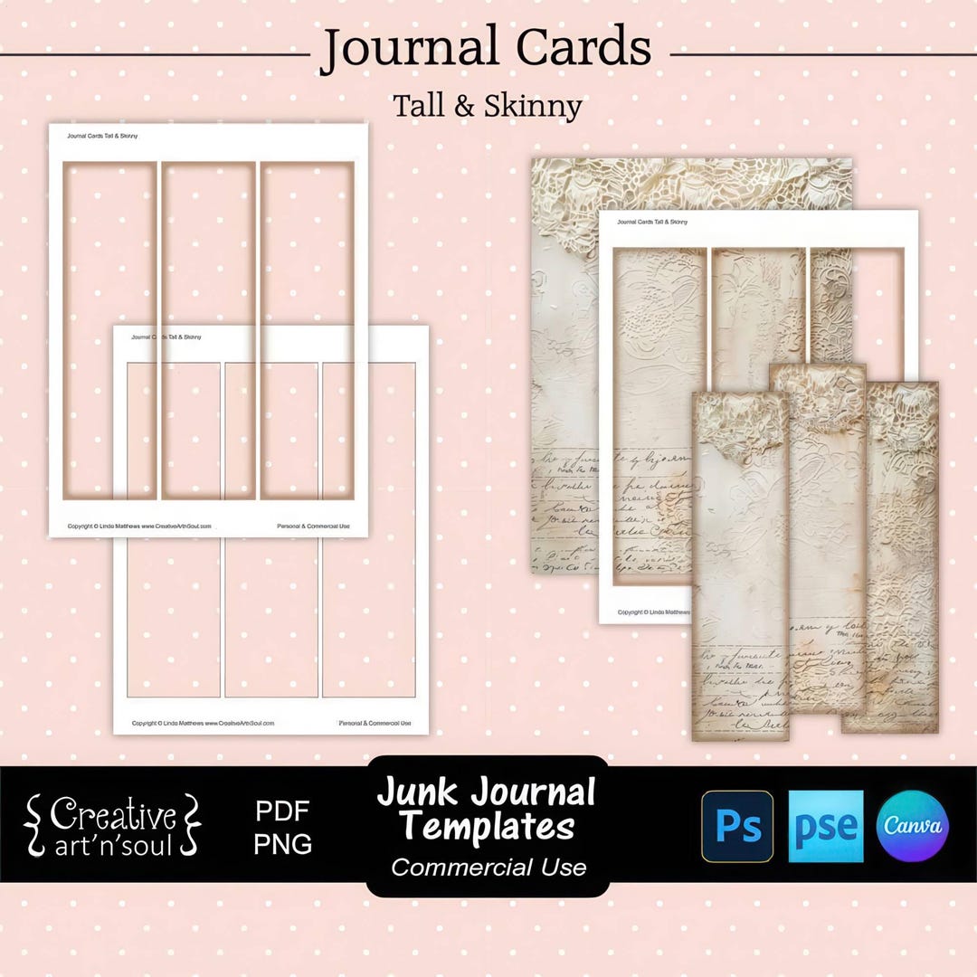 Junk Journal Templates, Printable Journal Cards Tall & Skinny, for ...