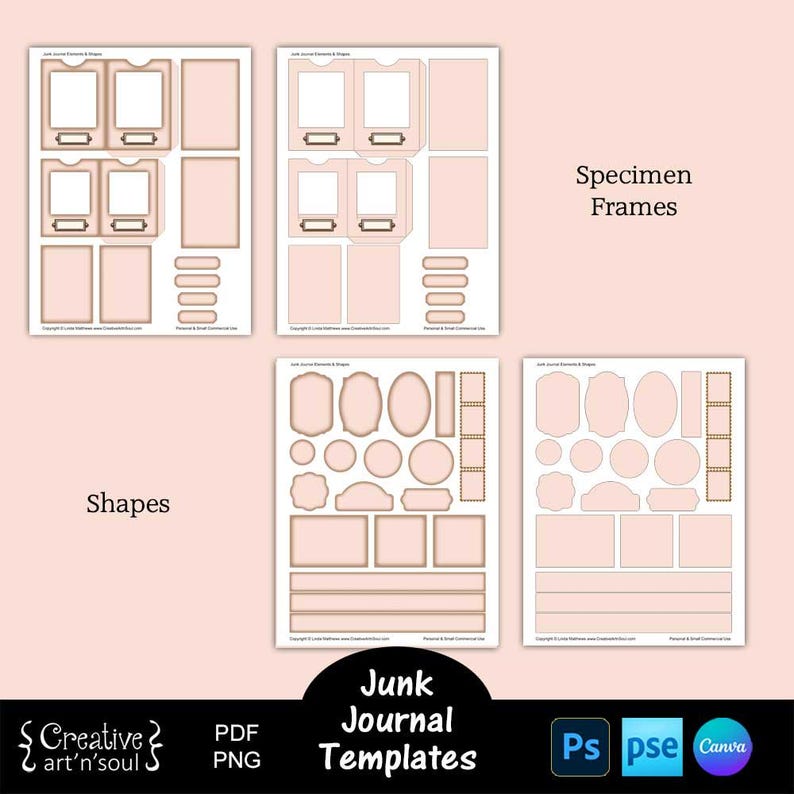 Junk Journal Templates, Elements Embellishments & Shapes Bundle ...