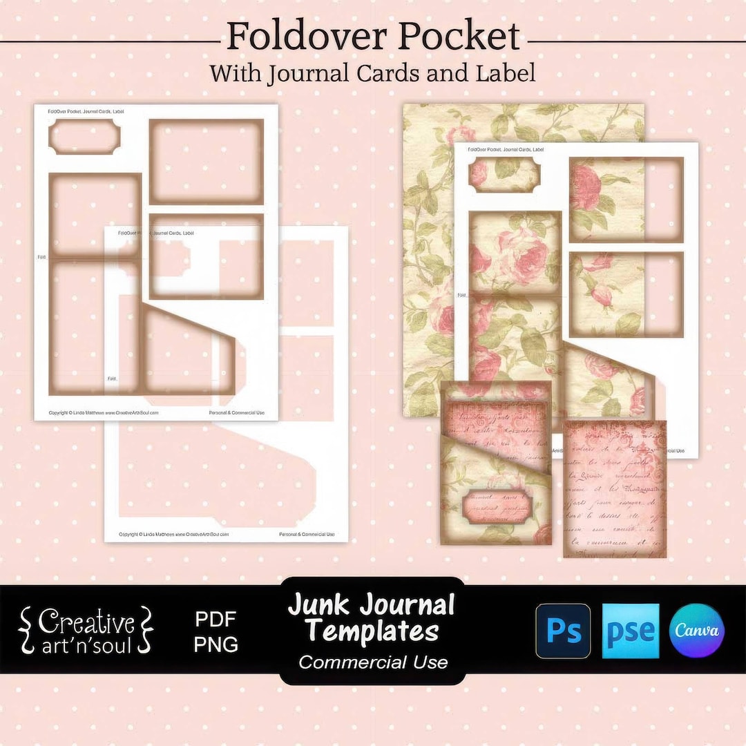 Junk Journal Templates, Foldover Pocket With Cards and Label Set ...