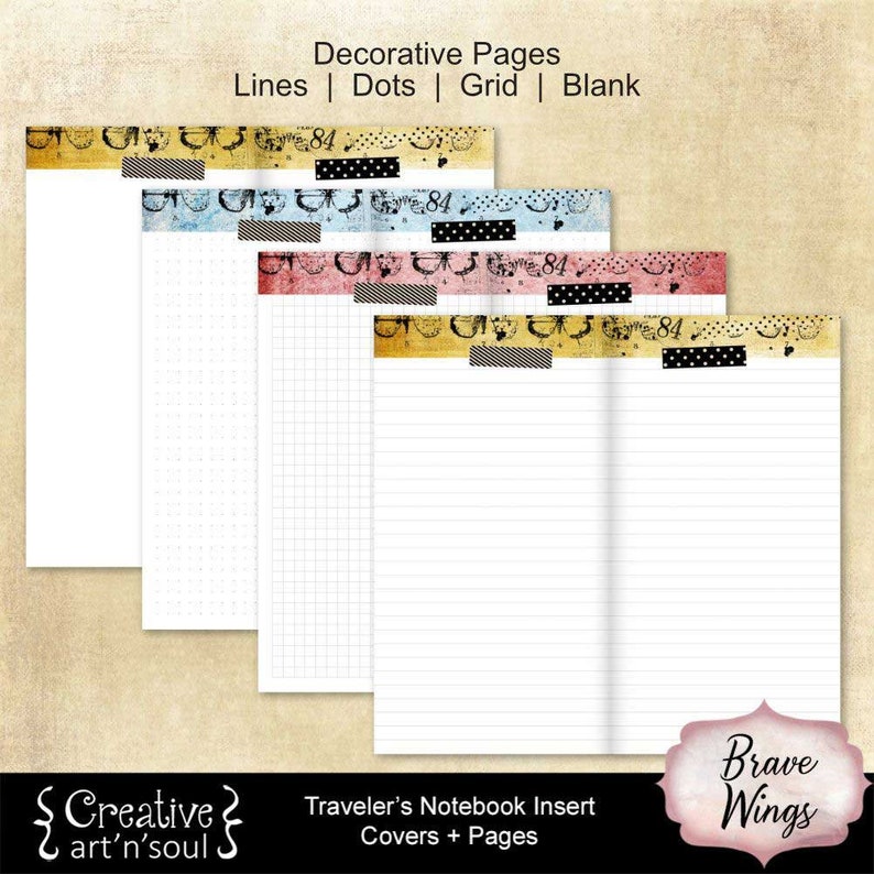 Printable Travelers Notebook Inserts, Lines Dots Grid, Standard Size ...