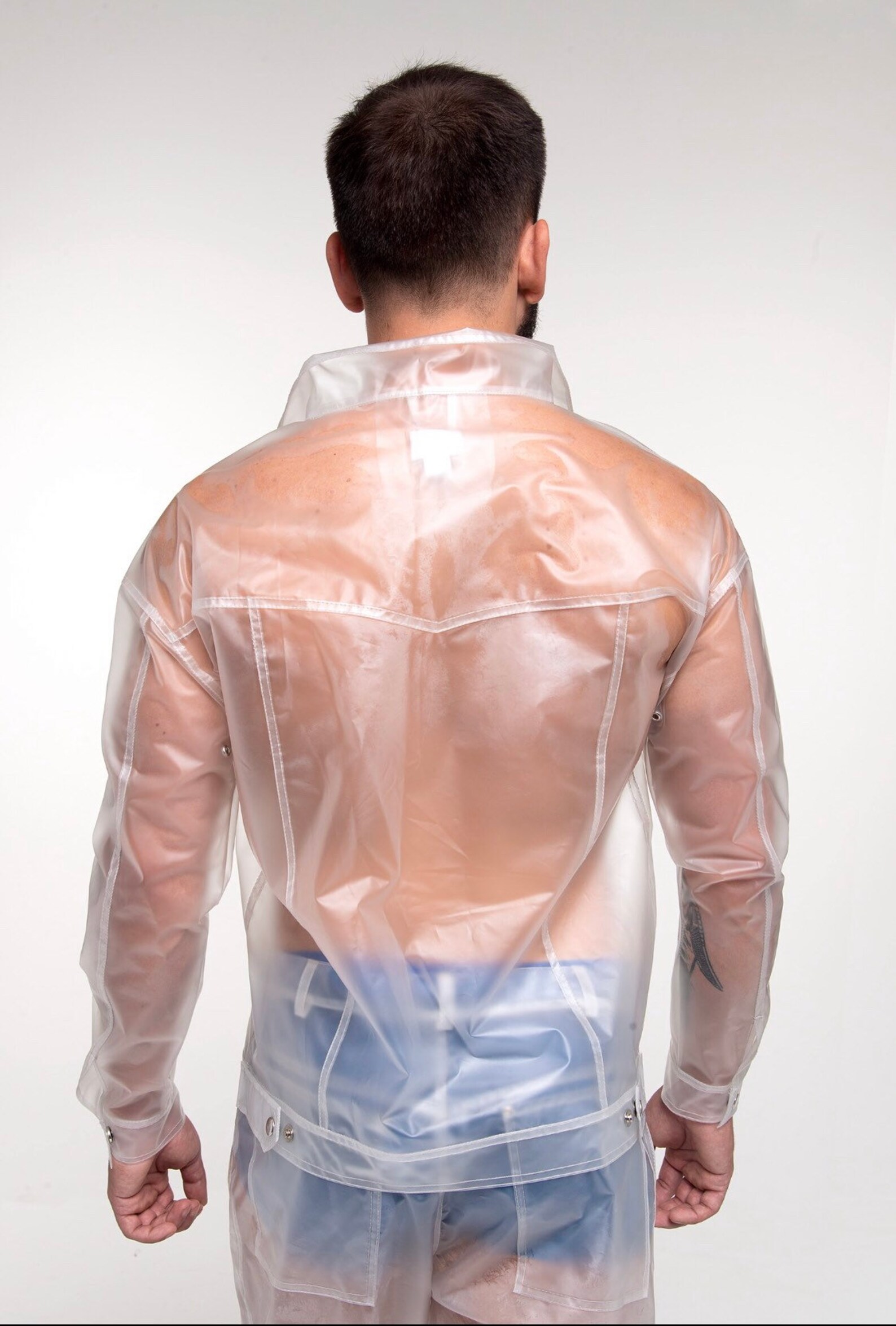 Translucent Men's TPU Costume Clear Jacket and Pants Set Waterproof and ...