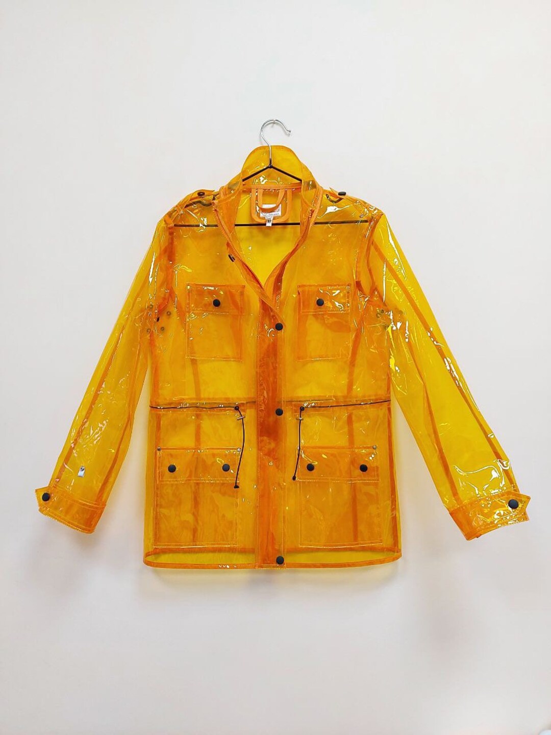 Sport Colored Transparent Vinyl Rain Jacket. Hoodie Gorgeous Raincoat ...