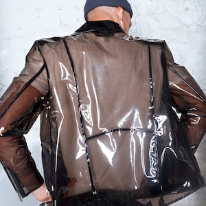 Transparent Smoked Vinyl Biker Jacket With Belt. Men's Motorcycle ...