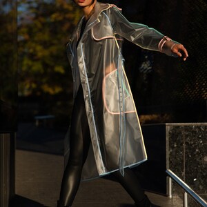 Street Style Translucency TPU Trench Rain Coat With Multicolored Trim and Removable Hood. - Etsy