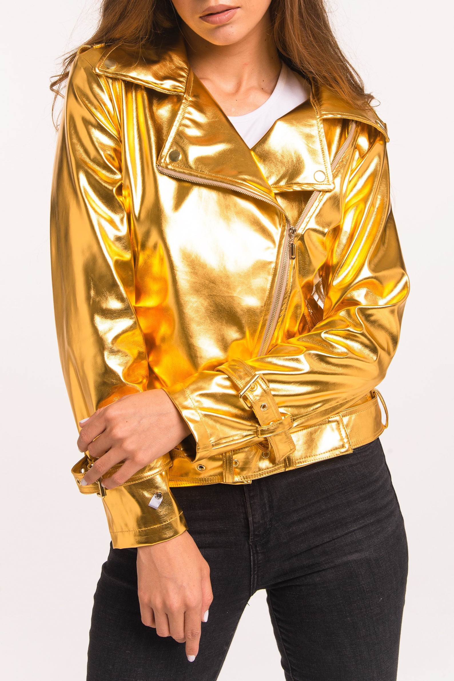 Gold Vegan Leather Biker Jacket. Shiny Girls Fall Jacket. - Etsy