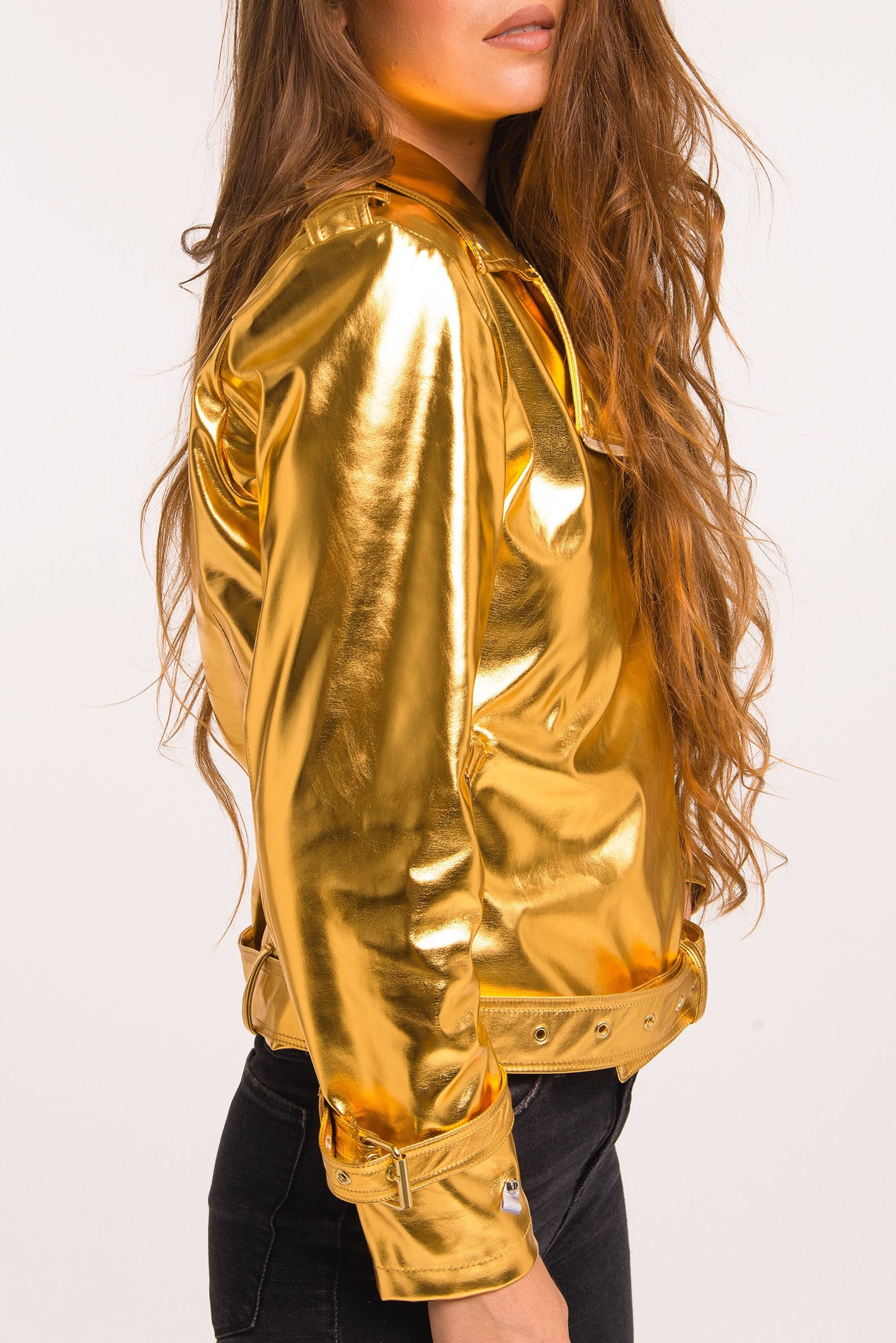 Gold Vegan Leather Biker Jacket. Shiny Girls Fall Jacket. - Etsy