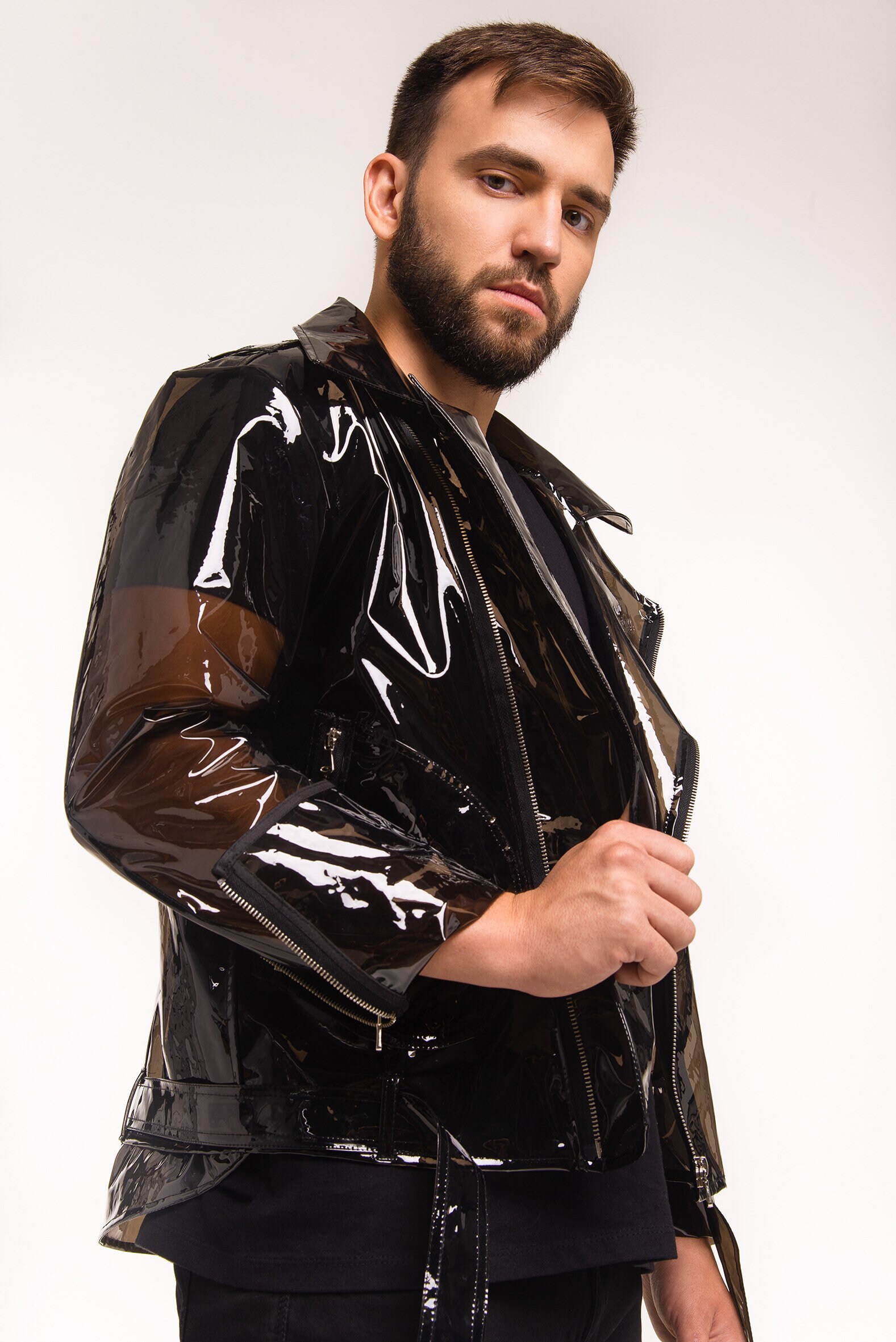 Transparent Smoked Vinyl Biker Jacket With Belt. Men's - Etsy