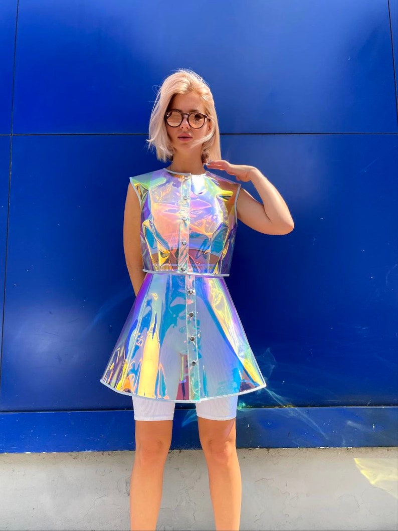 Bright Transparent Ladies Set-cropped Top and Mini Skirt, Unique Vinyl ...
