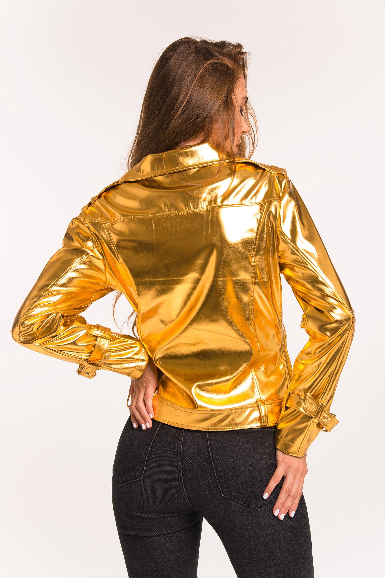Gold Vegan Leather Biker Jacket. Shiny Girls Fall Jacket. - Etsy