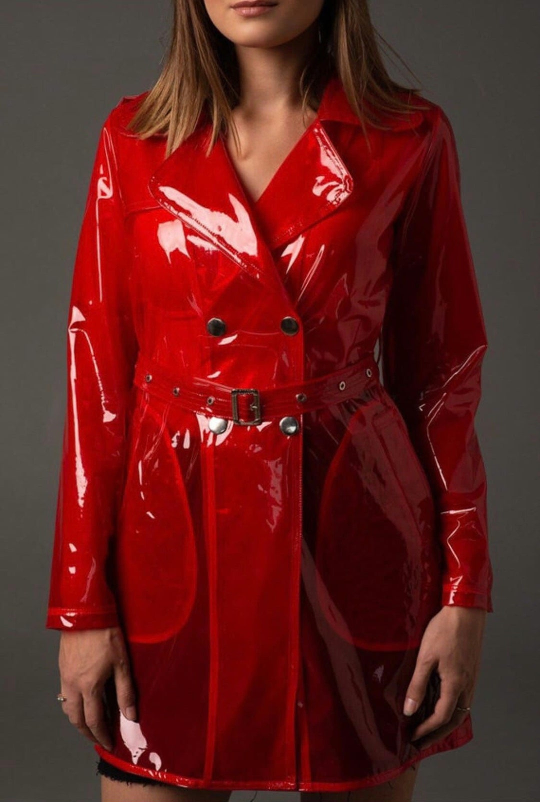 Red Vinyl Trench Raincoat: Transparent Women's Fashion - Etsy