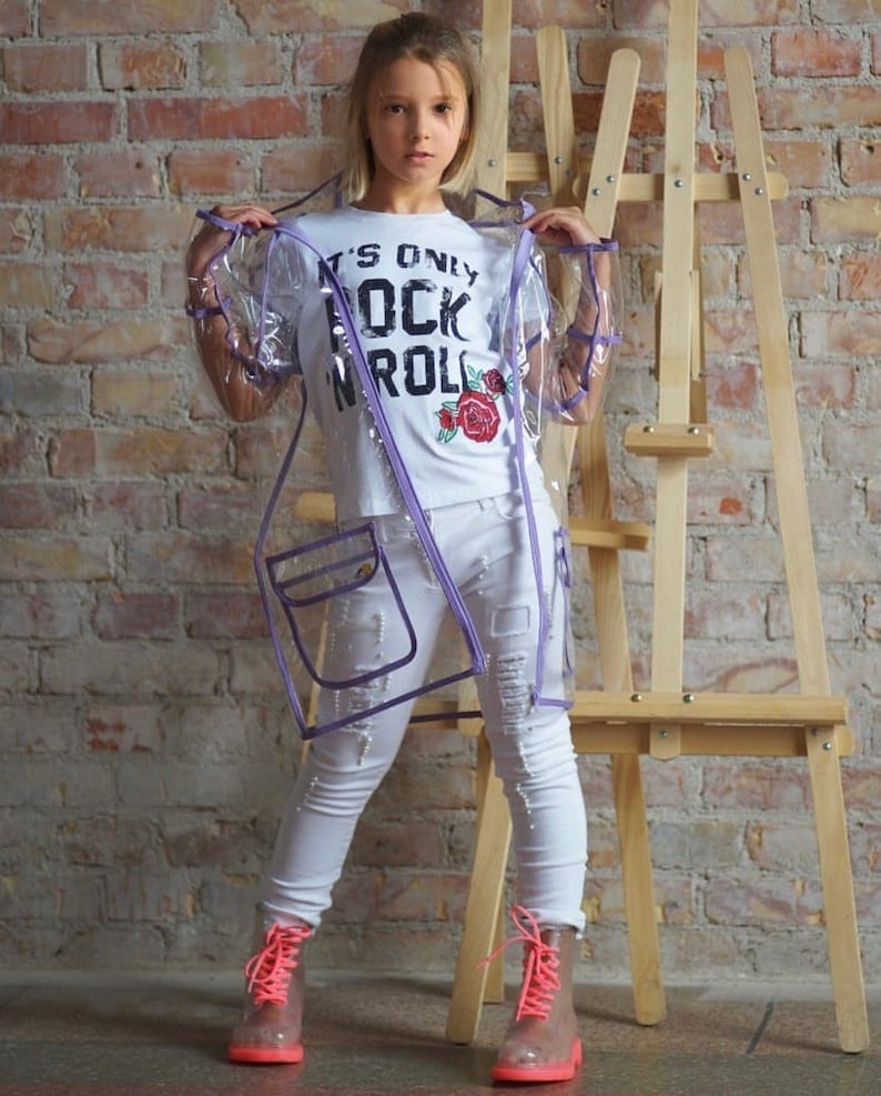 Girls Vinyl Rain Coat. Stylish Kids Clear Raincoat. - Etsy
