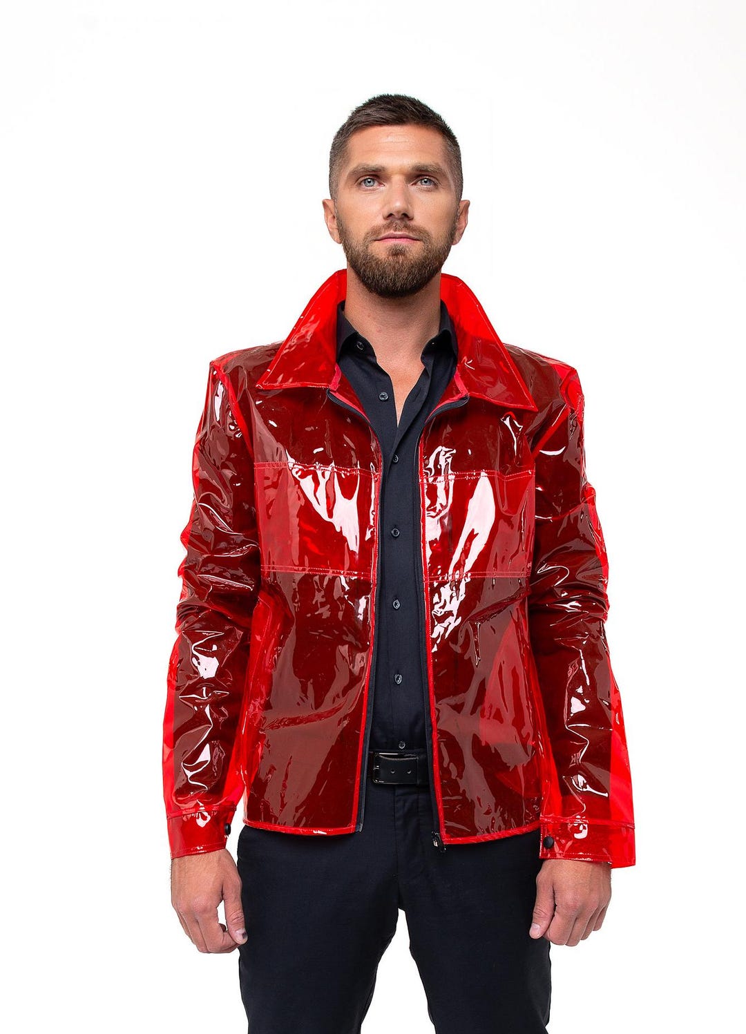 RED Transparent TPU Jacket. Vinyl Translucent Blazer. Stylish Men's ...