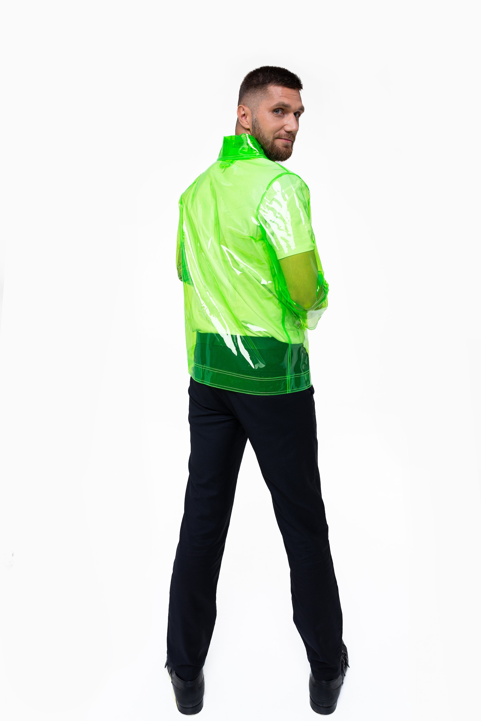 Men’s Transparent Colored Vinyl Jacket. Waterproof and Wind Resistant ...
