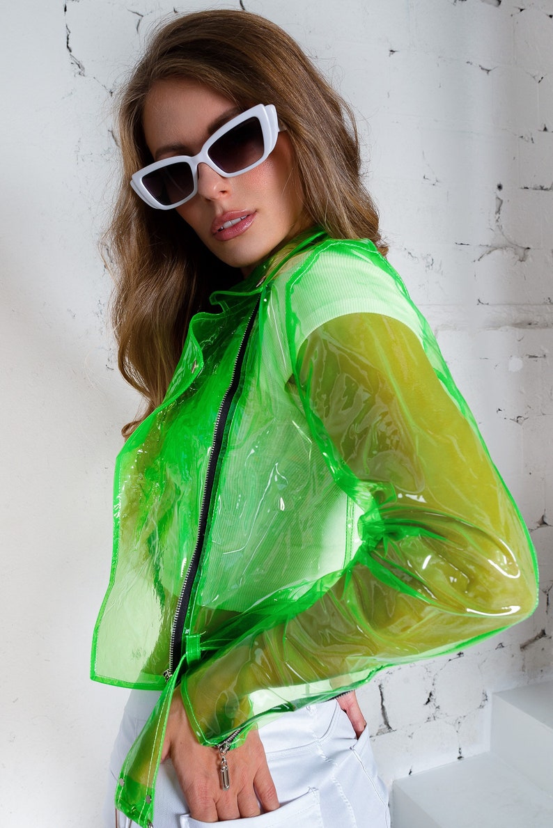 Cropped Vinyl Transparent Jacket. Stylish Rain Jacket ! Wind Resistant ...