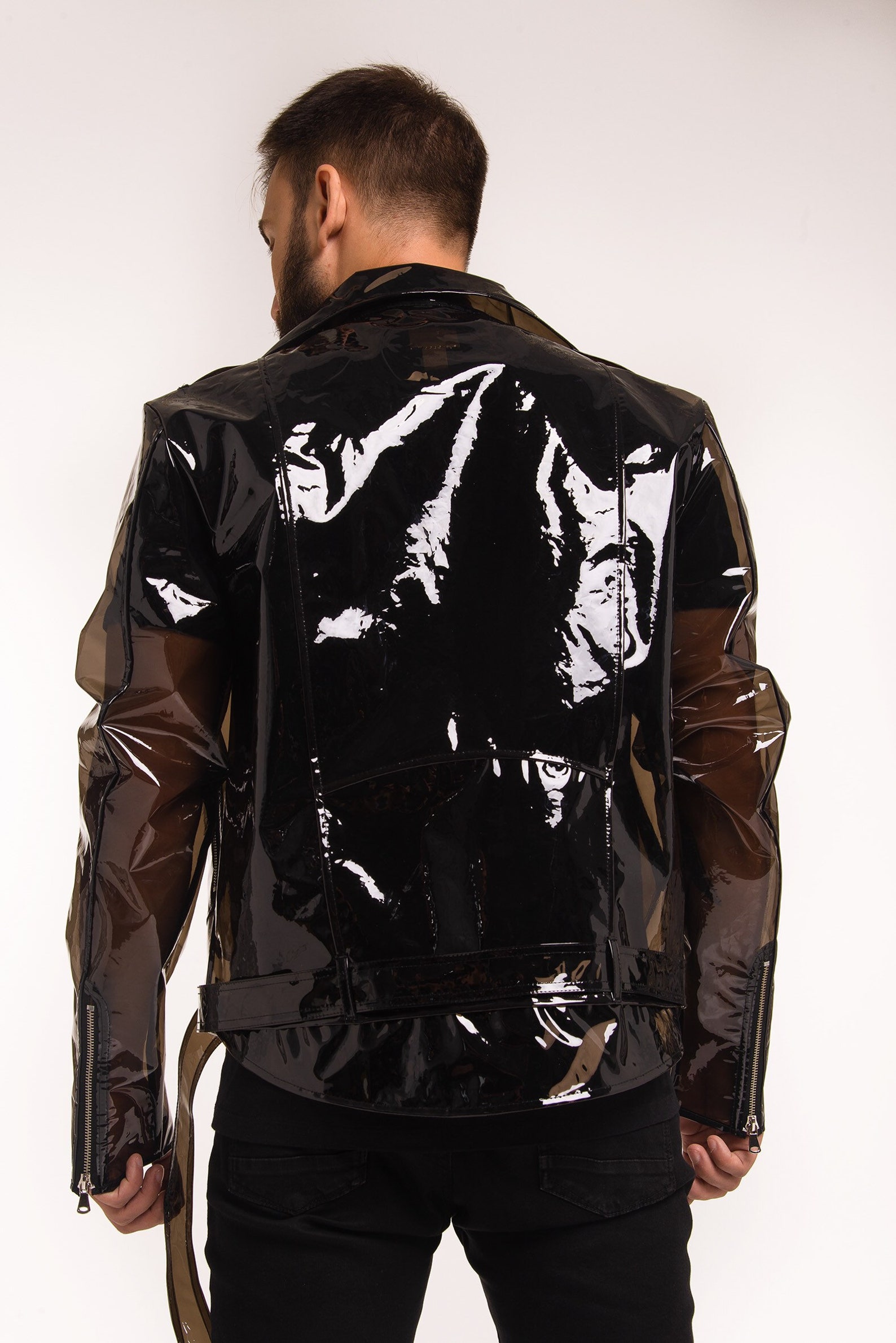 Transparent Smoked Vinyl Biker Jacket With Belt. Men's | Etsy