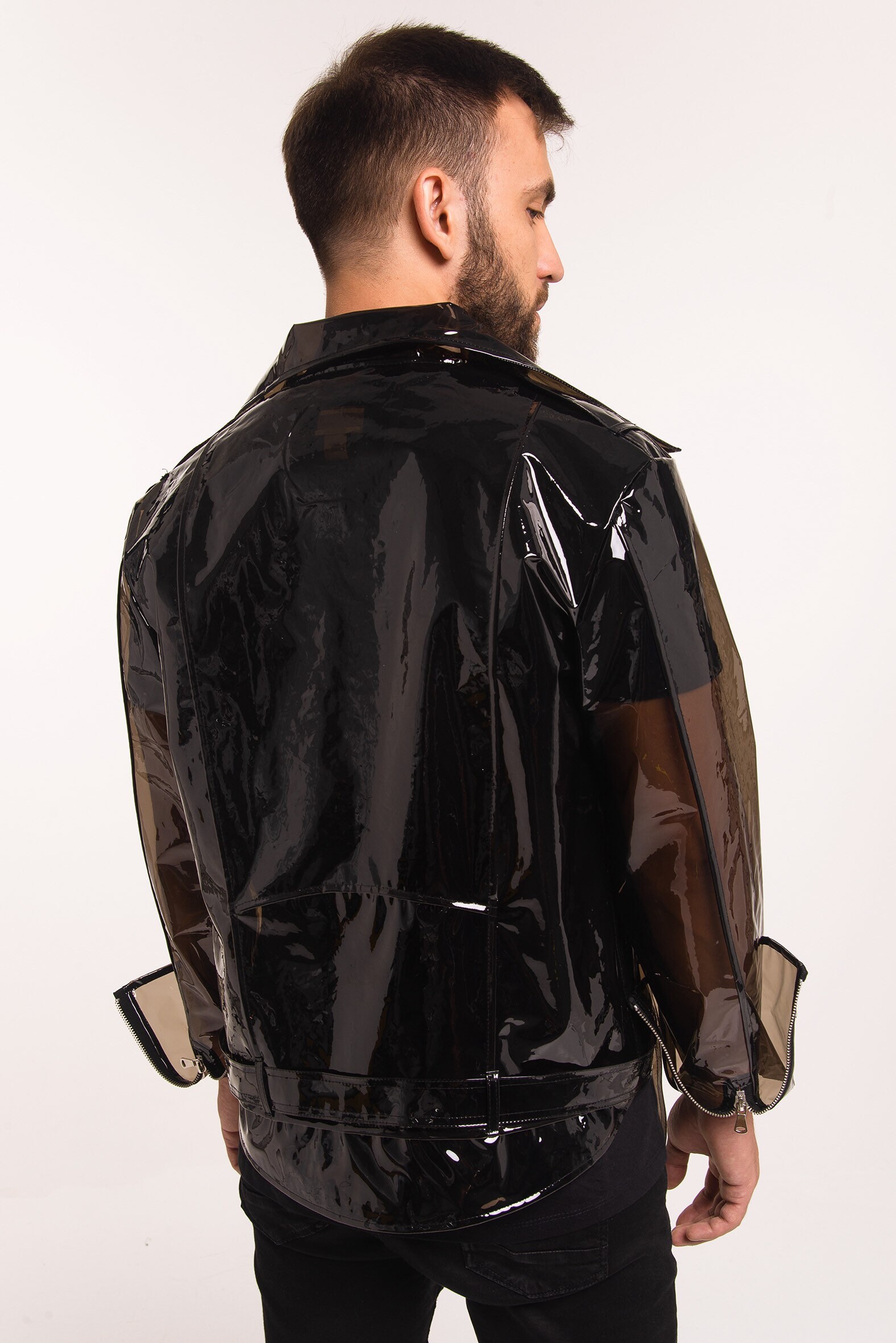 Transparent Smoked Vinyl Biker Jacket With Belt. Men's - Etsy