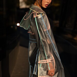 Street Style Translucency TPU Trench Rain Coat With Multicolored Trim and Removable Hood. - Etsy