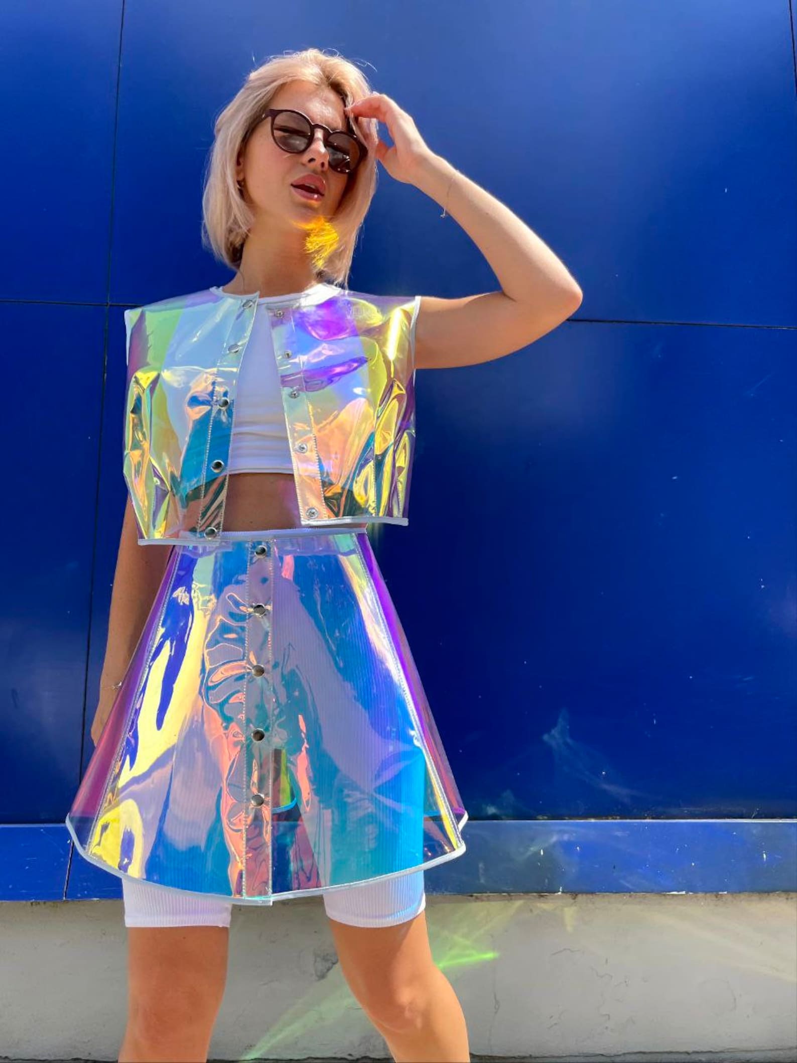 Bright Transparent Ladies Set-cropped Top and Mini Skirt, Unique Vinyl ...