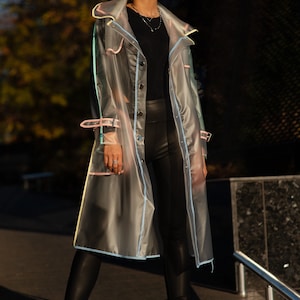 Street Style Translucency TPU Trench Rain Coat With Multicolored Trim and Removable Hood. - Etsy