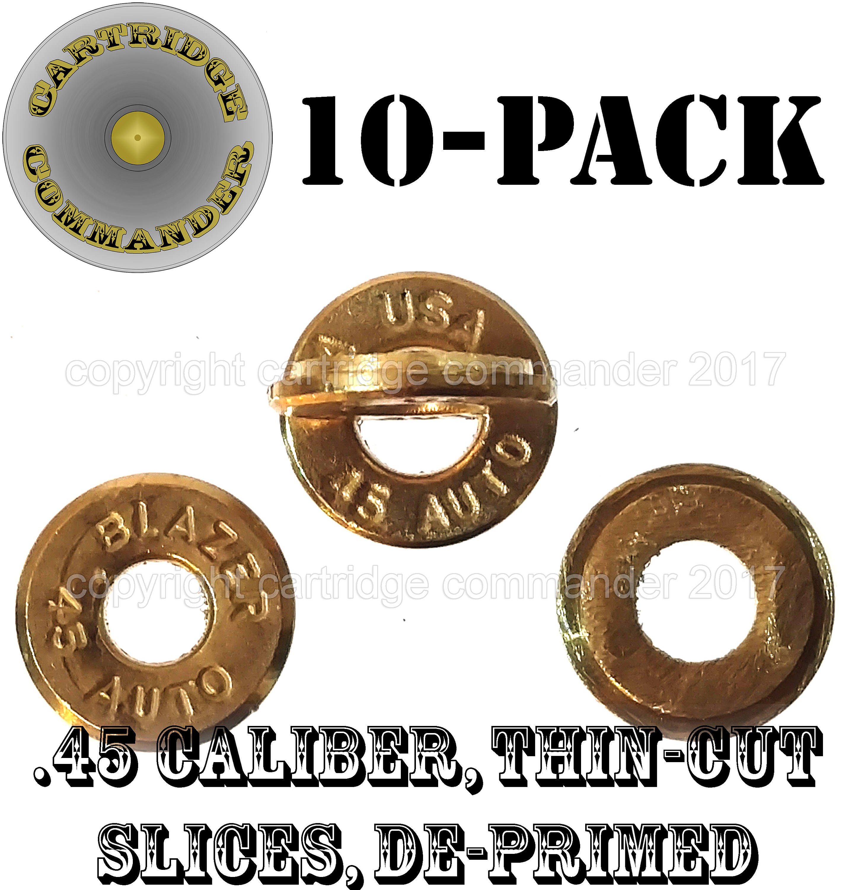 45 Caliber Thin-cut Bullet Slice De-primed Polished Brass Pistol Spent ...